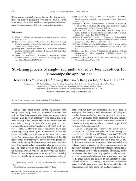 Pdf Stretching Process Of Single And Multi Walled Carbon Nanotubes For Nanocomposite