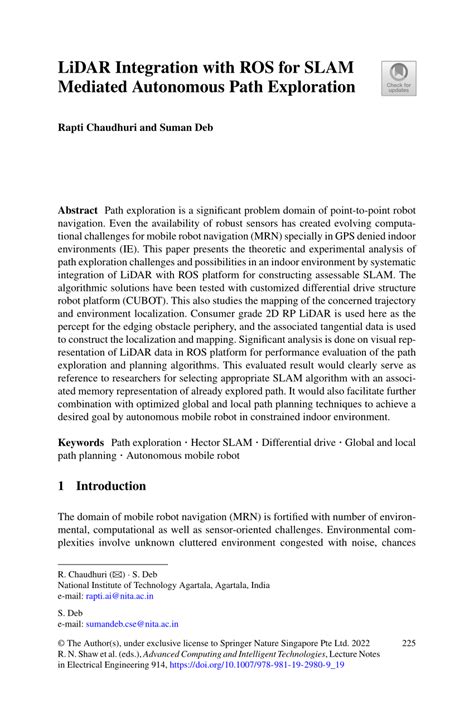 pdf lidar integration with ros for slam mediated autonomous path exploration