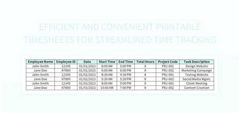 Streamline Your Time Tracking With Efficient And Convenient Printable Timesheets Excel