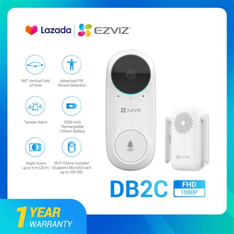 Ezviz Db2c 1080p Db2 2k 3mp Fhd Wire Free Video Doorbell With Chime