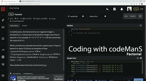 Codewars 7 Kyu Factorial Javascript Youtube