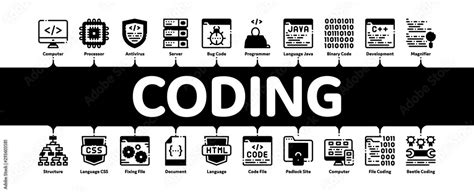 coding system minimal infographic web banner vector binary coding