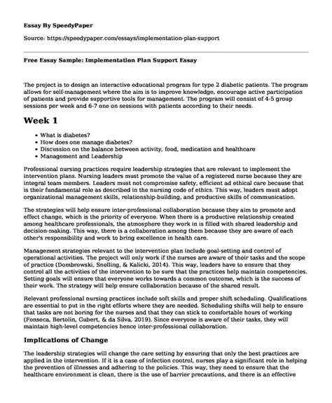 📗 Free Essay Sample Implementation Plan Support