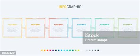 인포그래픽 템플릿 아름 다운 색상의 6 단 사각형 디자인 프레젠테이션을 위한 벡터 타임라인 요소입니다 개념에 대한 스톡 벡터 아트 및 기타 이미지 Istock