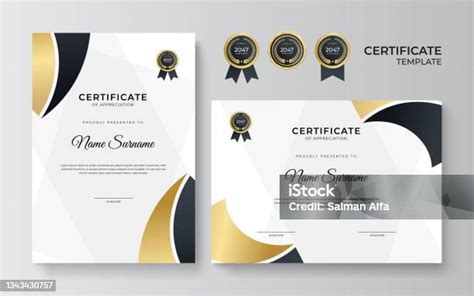 감사 템플릿 금색 및 파란색 인증서 골드 배지로 현대적인 인증서를 청소하십시오 고급스럽고 현대적인 라인 패턴의 인증서 테두리 템플릿 디플로마 벡터 템플릿 0명에 대한 스톡