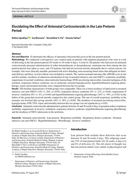 Pdf Elucidating The Effect Of Antenatal Corticosteroids In The Late