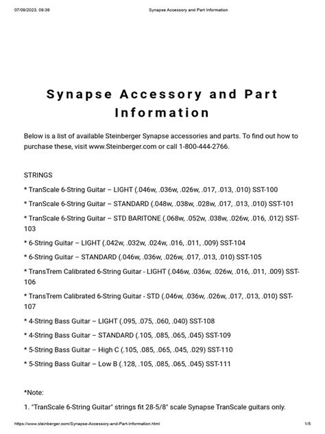 Synapse Accessory And Part Information Pdf