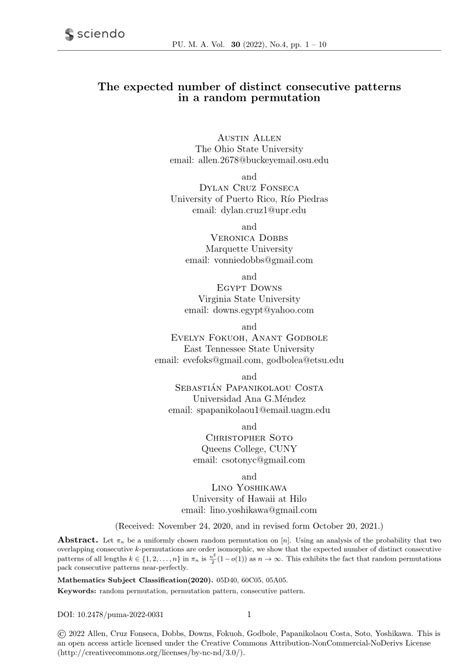 Pdf The Expected Number Of Distinct Consecutive Patterns In A Random Permutation