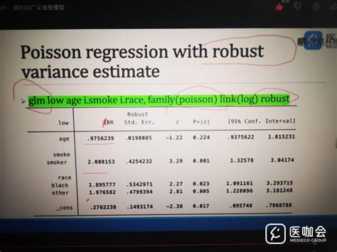 Stata教程中glm一课，教程中irr一列，自己做的是coef，为什么？ 医咖社区