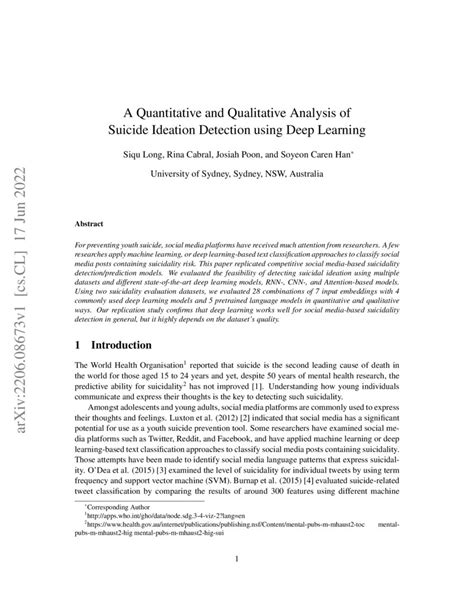 A Quantitative And Qualitative Analysis Of Suicide Ideation Detection Using Deep Learning Deepai