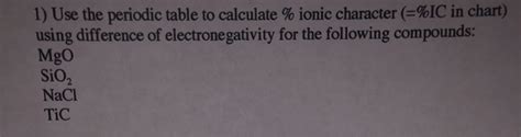 Solved 1 Use The Periodic Table To Calculate Ionic Chegg Com