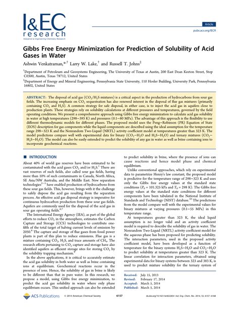 Pdf Gibbs Free Energy Minimization For Reactive Flow In Porous Media