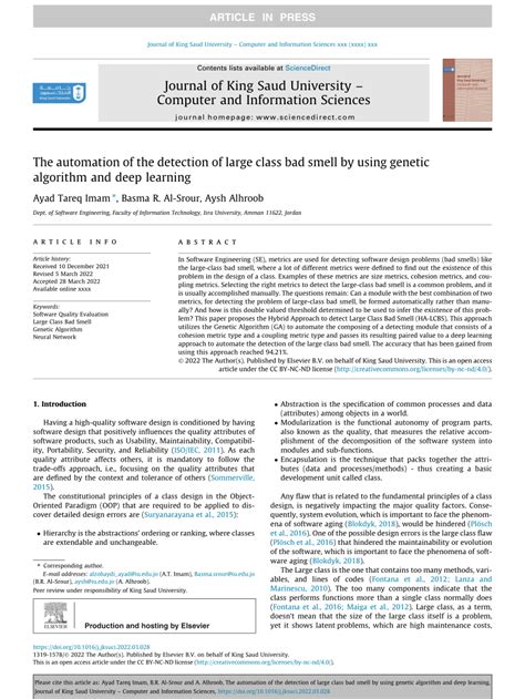 Pdf The Automation Of The Detection Of Large Class Bad Smell By Using