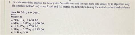 Solved Find The Sensitivity Analysis For The Objective S Chegg