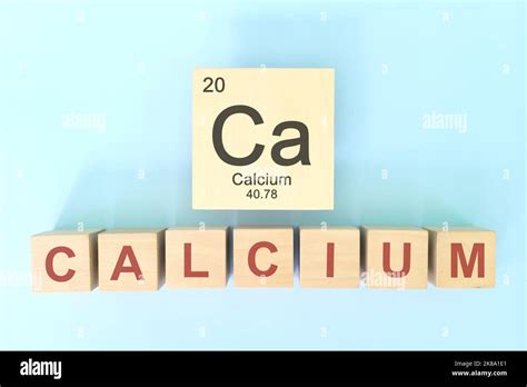 Calcium Chemical Element Symbol With Atomic Mass And Atomic Number In Wooden Blocks Flat Lay