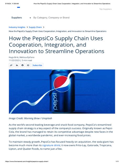 How The Pepsico Supply Chain Uses Cooperation Integration And