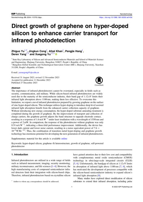 Direct Growth Of Graphene On Hyper Doped Silicon To Enhance Carrier Transport For Infrared