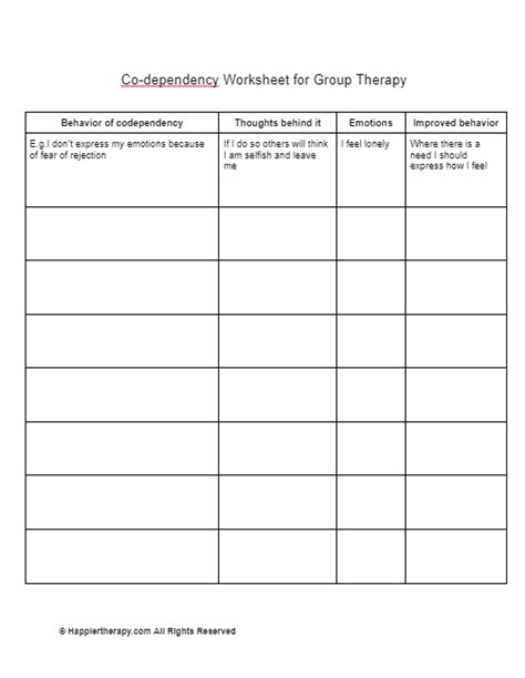 Co Dependency Worksheet For Group Therapy Happiertherapy Worksheets