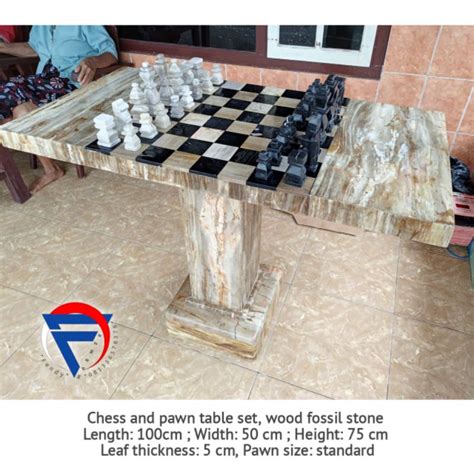 Jual Set Meja Papan Catur Dan Bidak Full Batu Fossil Kayu 100x50x75 Bidak Standart Shopee