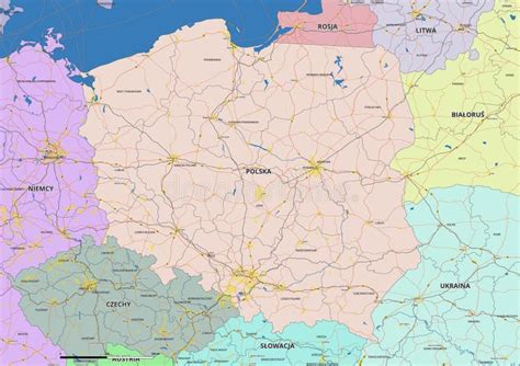 Detailed Editable Vector Map Of Poland On Polish Language Stock Vector
