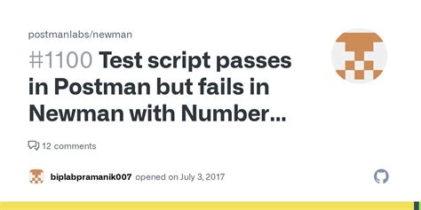 test script passes in postman but fails in newman with numbers in