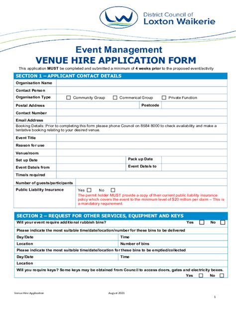 Fillable Online Event Management Venue Hire Application Form Fax Email Print Pdffiller