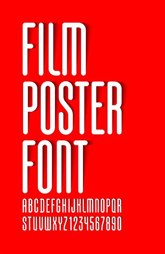 응축 된 글꼴 좁은 알파벳 A에서 Z까지의 현대적인 흰색 문자 및 0에서 9까지의 숫자 디자인 로고 영화 배너 영화 포스터 등