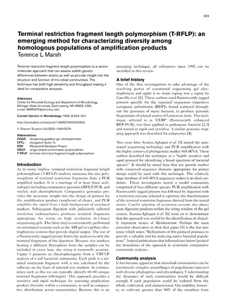 Pdf Terminal Restriction Fragment Length Polymorphism T Rflp An Emerging Method For