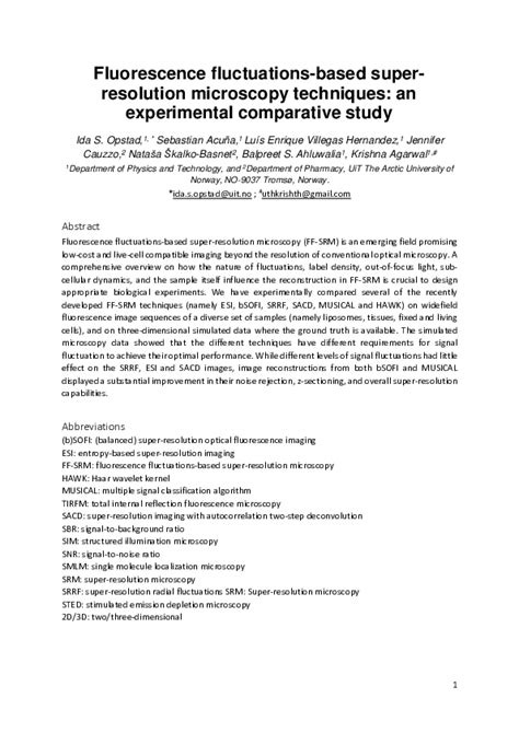 Pdf Fluorescence Fluctuations Based Super Resolution Microscopy Techniques An Experimental