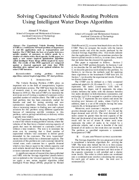 Pdf Solving Capacitated Vehicle Routing Problem Using Intelligent Water Drops Algorithm