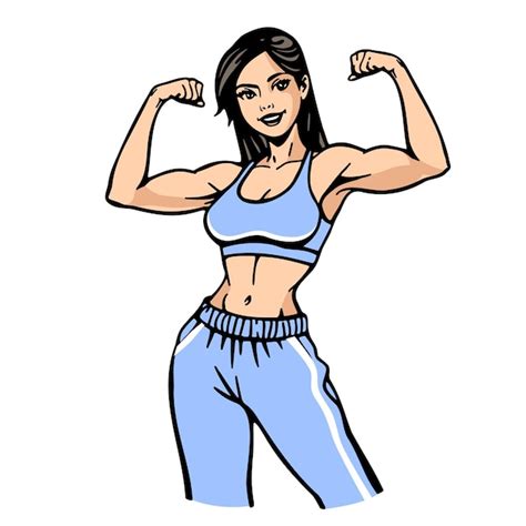 Beautiful Woman Flexing Her Biceps Fitness Cartoon Illustration
