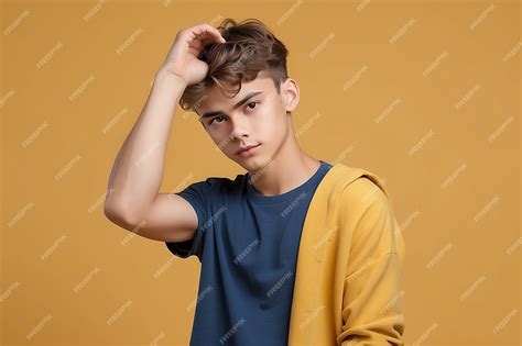 Premium Photo Cute Stylish Boy Arm Shoulder Raise Dont Know Question