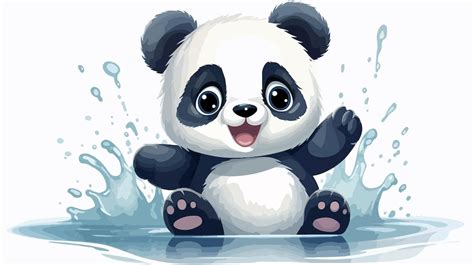 Cute Panda Waving 2d Flat Cartoon Vector Illustration Premium Ai