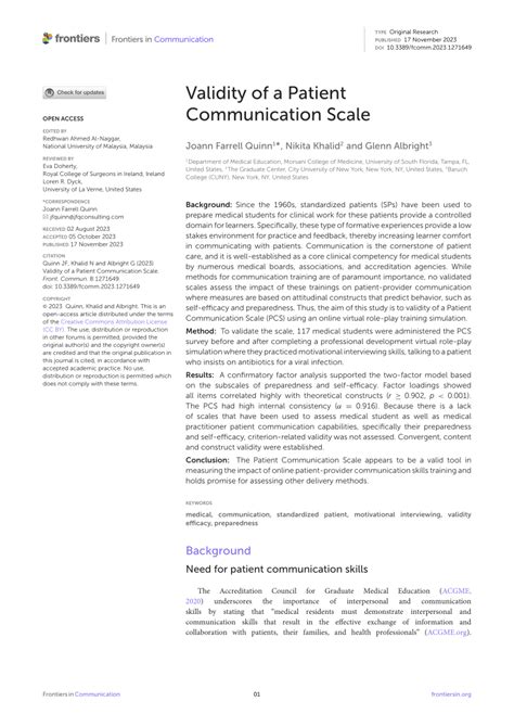Pdf Validity Of A Patient Communication Scale