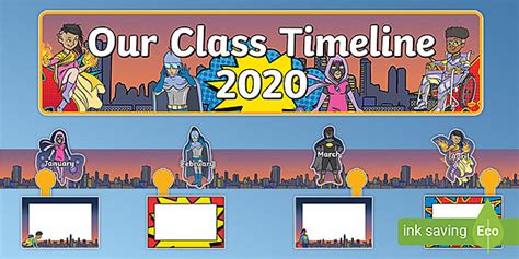 Superhero Themed Class Timeline Display Pack Teacher Made