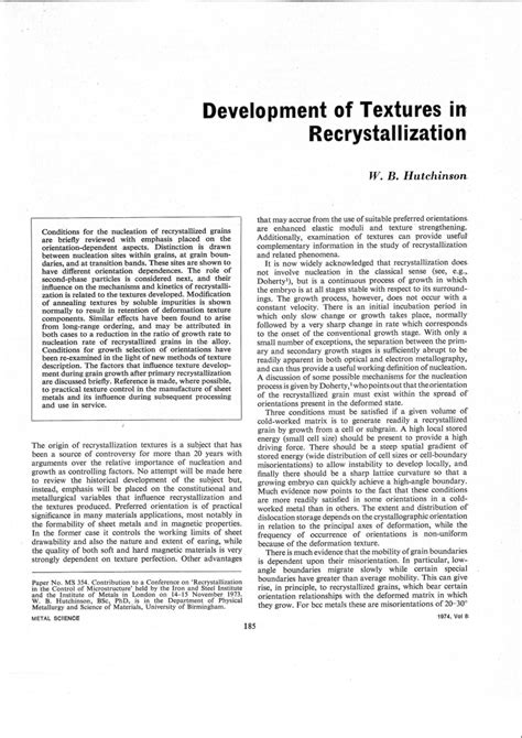 Pdf Development Of Textures In Recrystallization