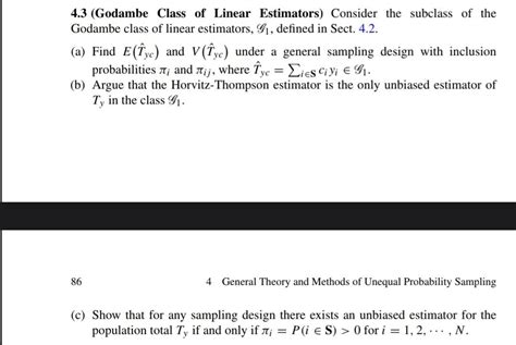 Solved 43 Godambe Class Of Linear Estimators Consider The