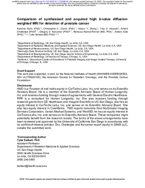 Pdf Comparison Of Synthesized And Acquired High B Value Diffusion Weighted Mri For Detection