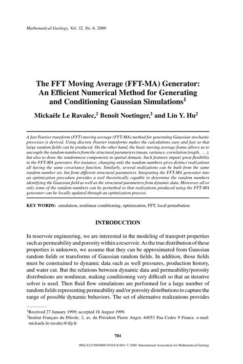 Pdf The Fft Moving Average Fft Ma Generator An Efficient Numerical Method For Generating