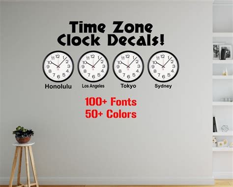 Time Zone Clock Decals City Decals Indoor Wall Decals Time Zone Sticker City Sticker Clock