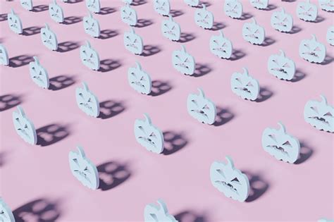 3d는 분홍색 배경에 연한 파란색 호박 머리를 렌더링합니다 현대 창조적 인 3d 할로윈 일러스트레이션 트렌디 한 할로윈 3d 배경 파스텔 개념 0명에 대한 스톡 사진 및