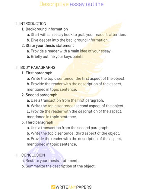 Descriptive Essay Outline Template