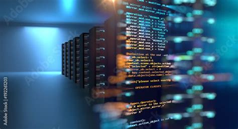Server Room 3d Illustration With Node Base Programming Data Design