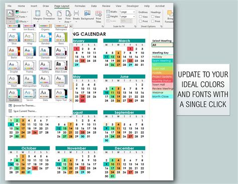 Color Coded Meeting Calendar With Drop Down List Downloadable Excel