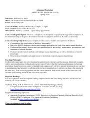 Abnormal Syllabus 2020 Pdf 1 Abnormal Psychology APSY UE 1038 Section 001 11418 Spring 2020