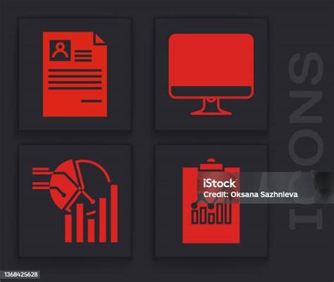 그래프 차트 이력서 컴퓨터 모니터 화면 및 원형 차트 인포그래픽 아이콘으로 클립보드를 설정합니다 벡터 개념에 대한 스톡 벡터 아트 및 기타 이미지 Istock