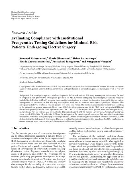 Pdf Evaluating Compliance With Institutional Preoperative Testing Guidelines For Minimal Risk