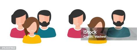 가족 부모 아이콘 벡터 그래픽 일러스트 세트 아버지 어머니와 성인 십대 어린이 함께 수염 사람 아이 남자와 여자 캐릭터 상징 이미지 클립 아트 현대 디자인 잘라 평면 만화