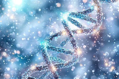 Abstract Dna Double Helix With Glowing Particles And Bokeh Effect Stock