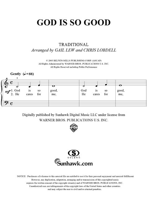 God Is So Good Sheet Music For Easy Pianovocal Sheet Music Now
